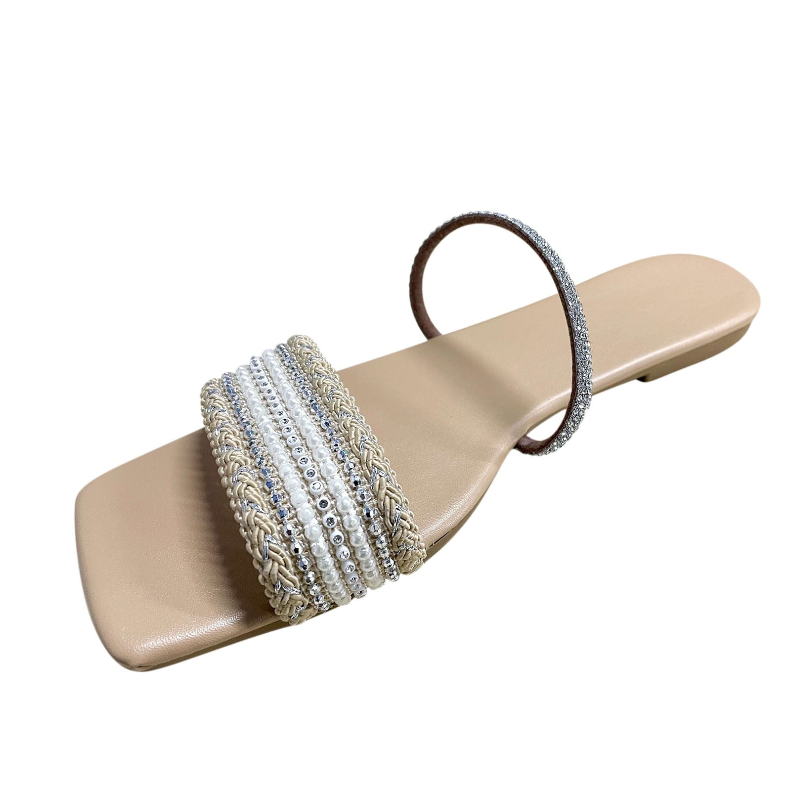 OAVQHLG3B Women's Sandals Casual Flat Heel Retro Slip-on Rhinestone ...