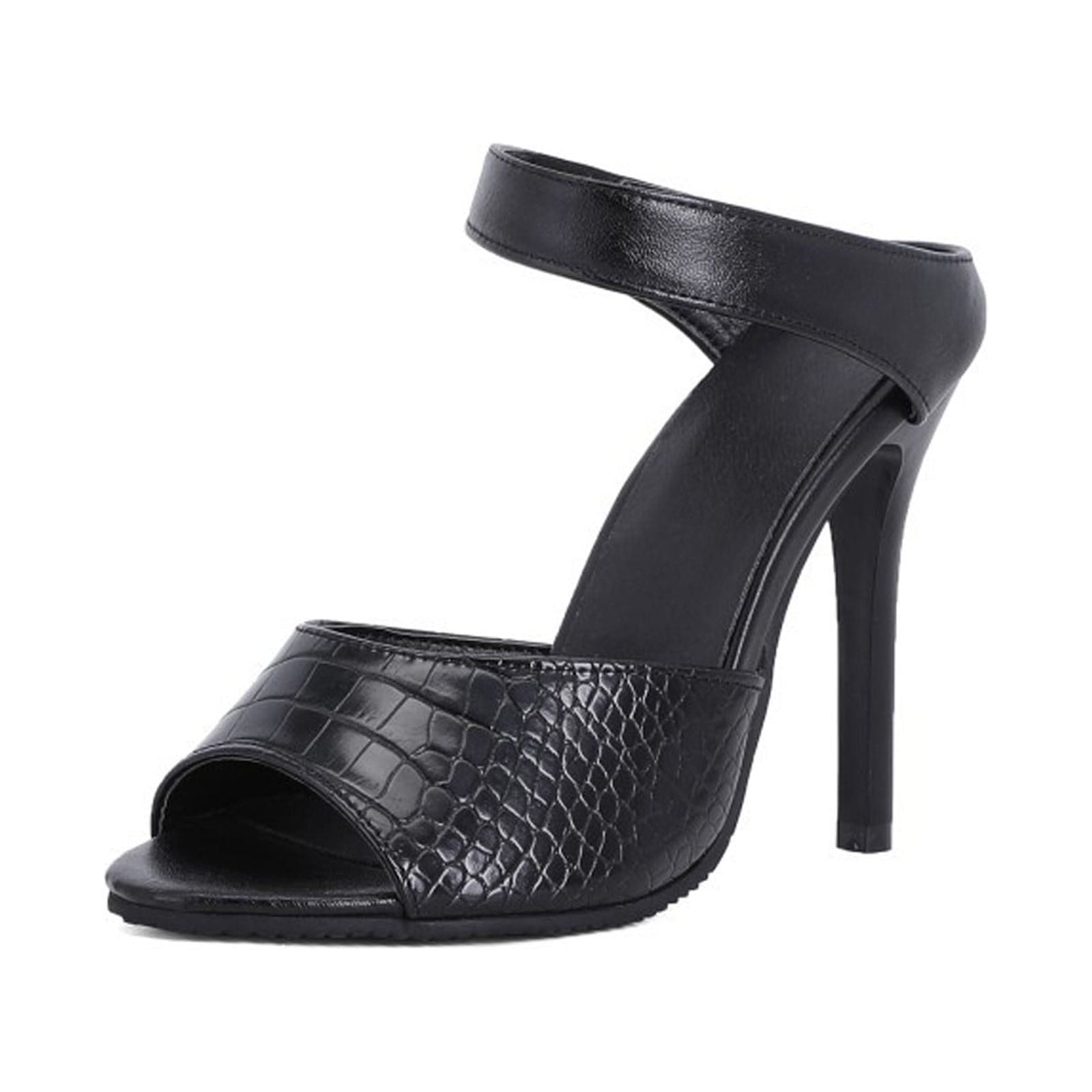 OAVQHLG3B Women's Sleeve Fish Mouth High Heeled Leather Stitching Open ...