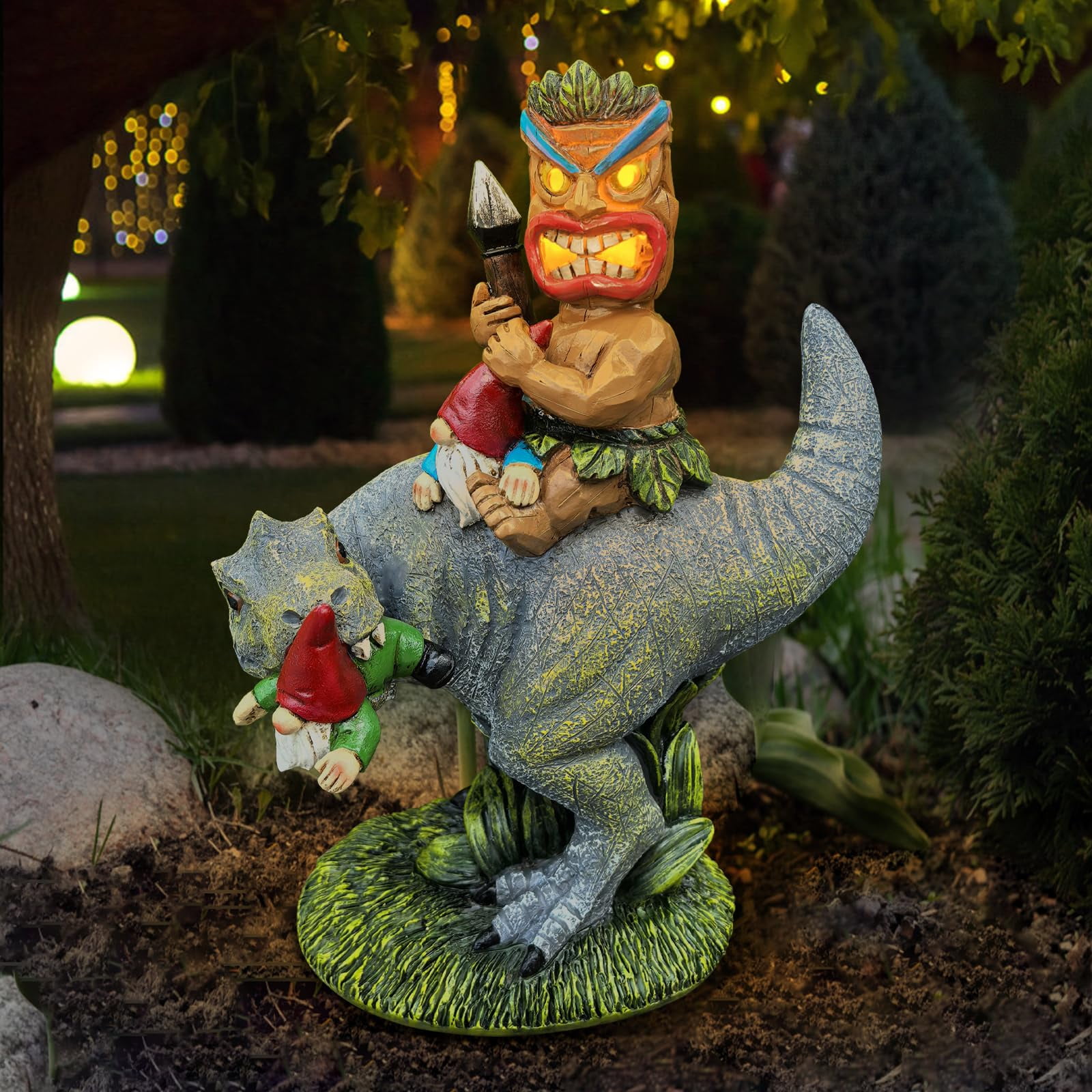 OAWPKY Solar Garden Outdoor OIF8 Sculpture Tiki Warrior Riding ...