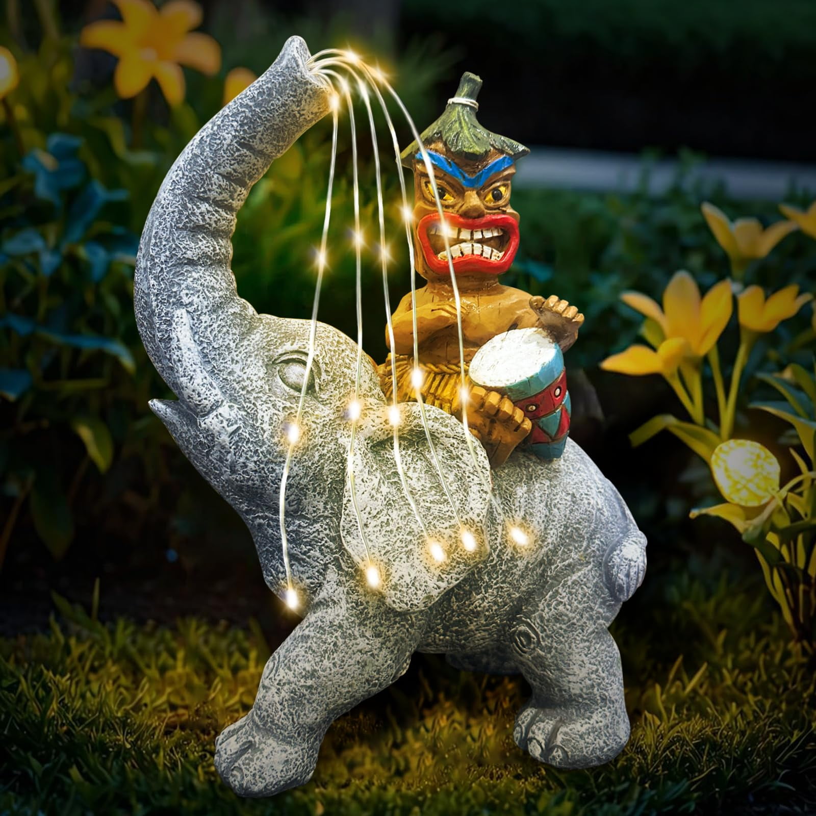 OAWPKY Solar Powered Elephant Tiki Courtyard Light, Outdoor Garden ...