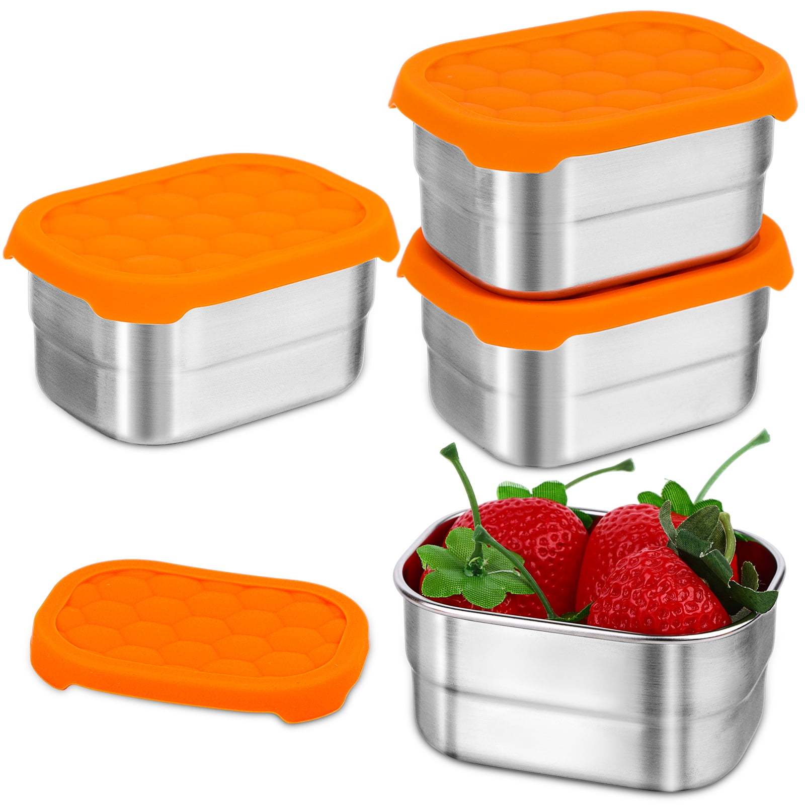 OBANGONG 4 Set 8oz Stainless Steel Snack Containers For Kids Rectangle ...