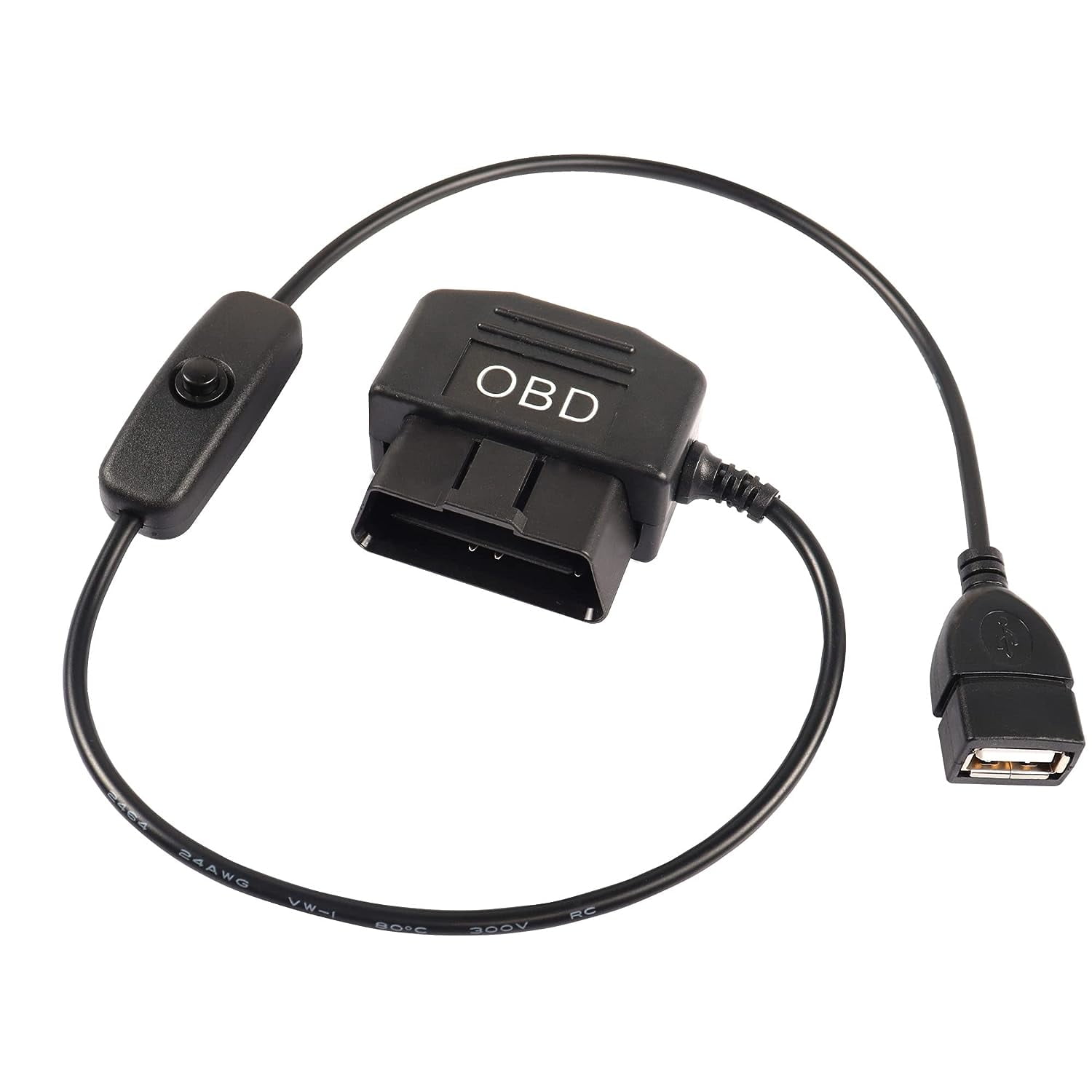OBD to USB Power Cable Adapter 16Pin OBD2 Male to 5V 2A USB Female ...