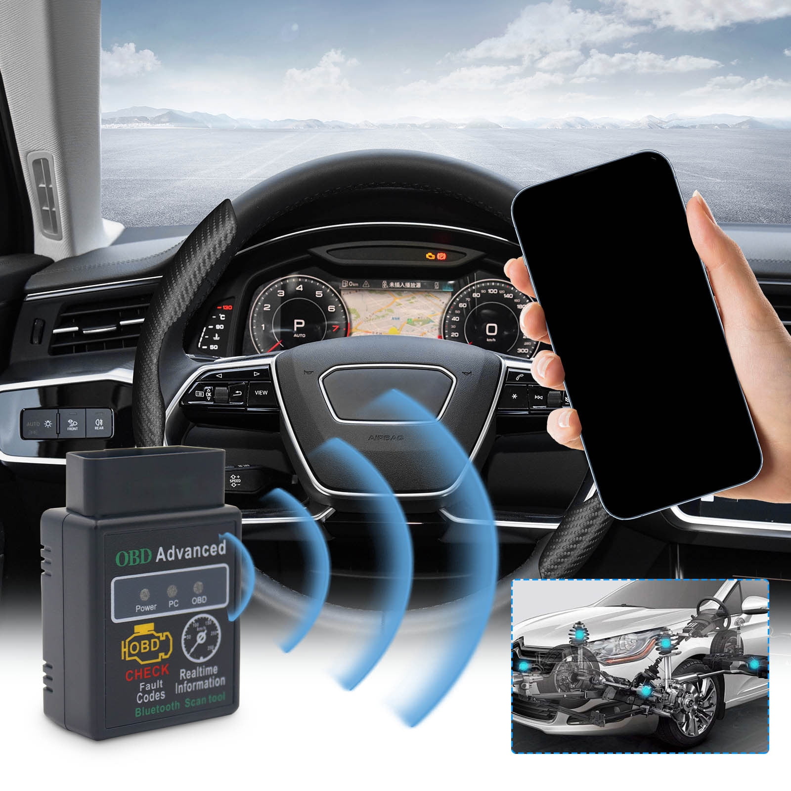 OBD2 Bluetooth Wireless Diagnostic Code Reader OBD II Scan Tool Reset & Clear Check Car Engine ...