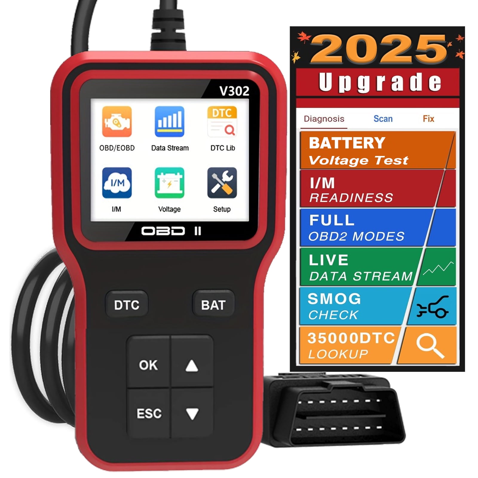 OBD2 Car Scanner Diagnostic Tool V302, Engine Fault Code Reader with ...