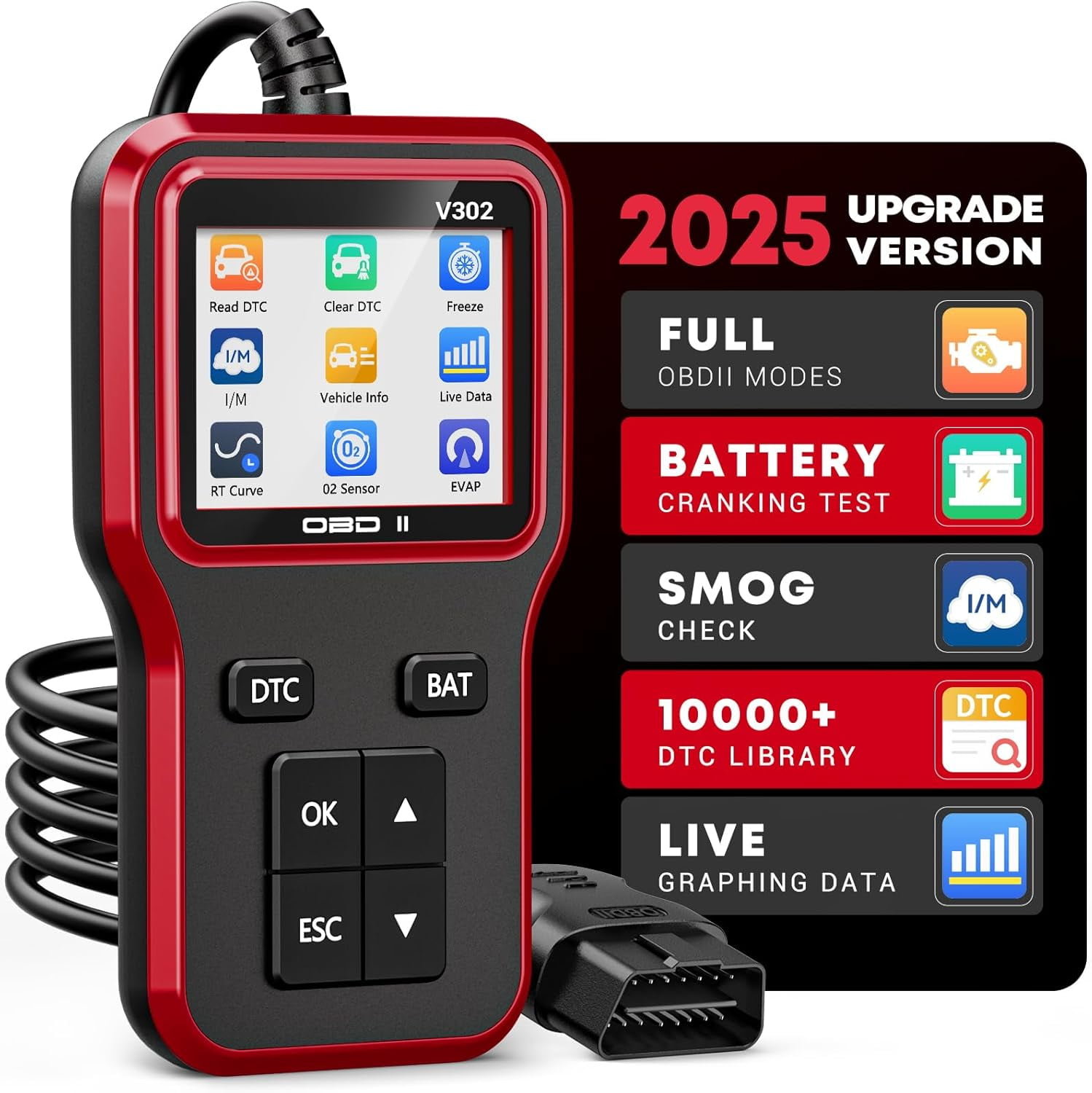 OBD2 Car Scanner Diagnostic Tool V302, Engine Fault Code Reader with ...