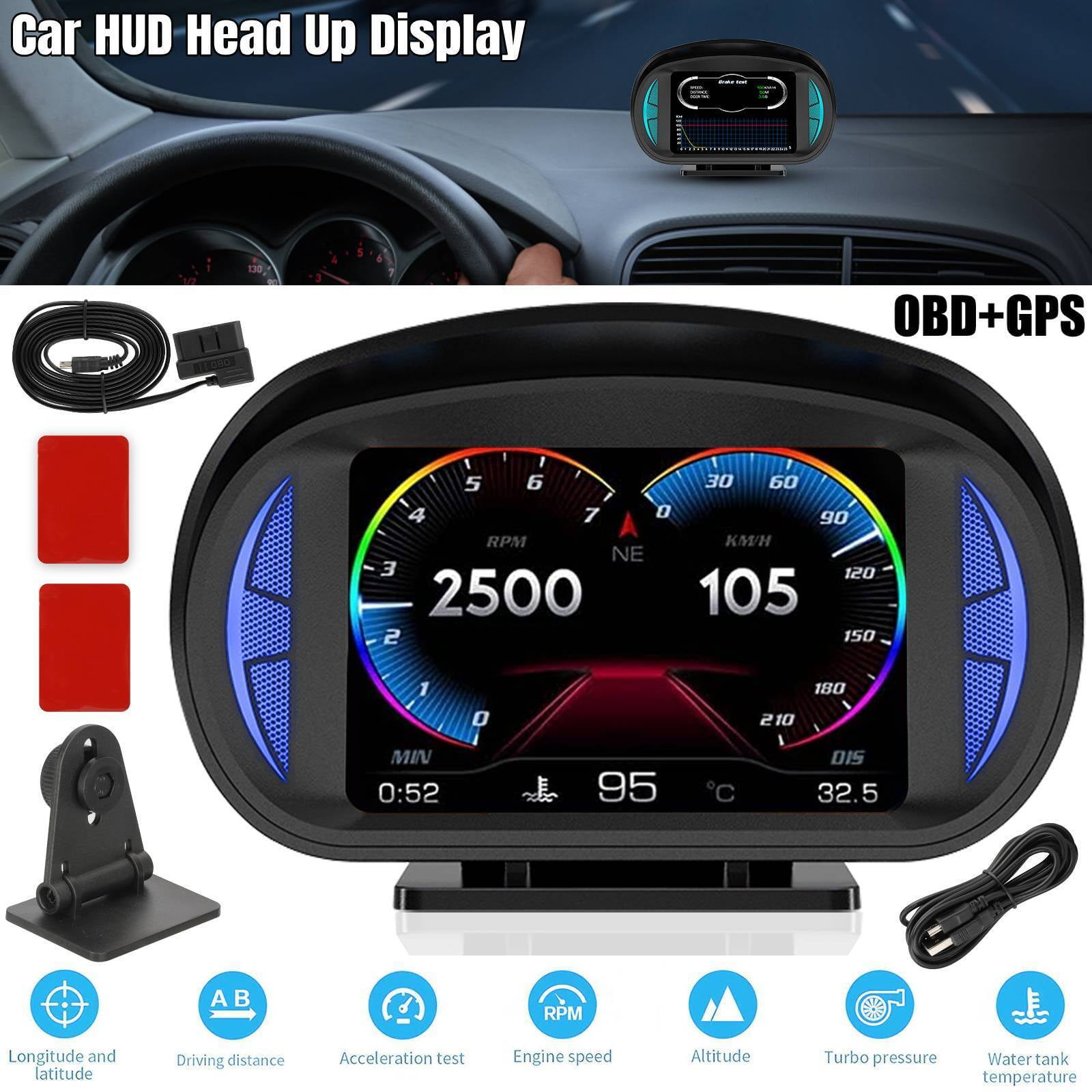 OBD2+GPS HUD Gauge Dual System Car Digital Head Up Display Speedometer ...