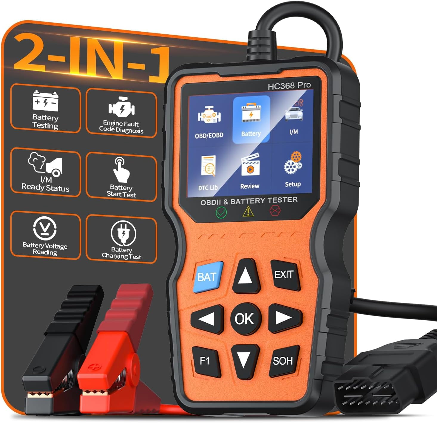 OBD2 Scanner and Battery Tester, Plug & Play Check Engine Light Code ...