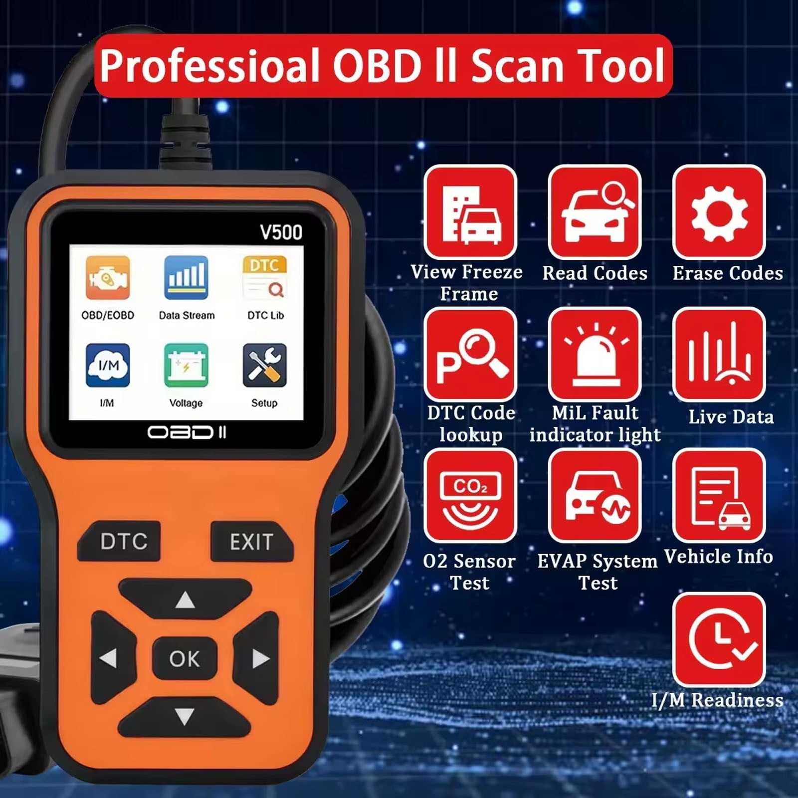 OBD2 Scanner Diagnostic Tool - Check Engine Light Code Scanner Tool ...
