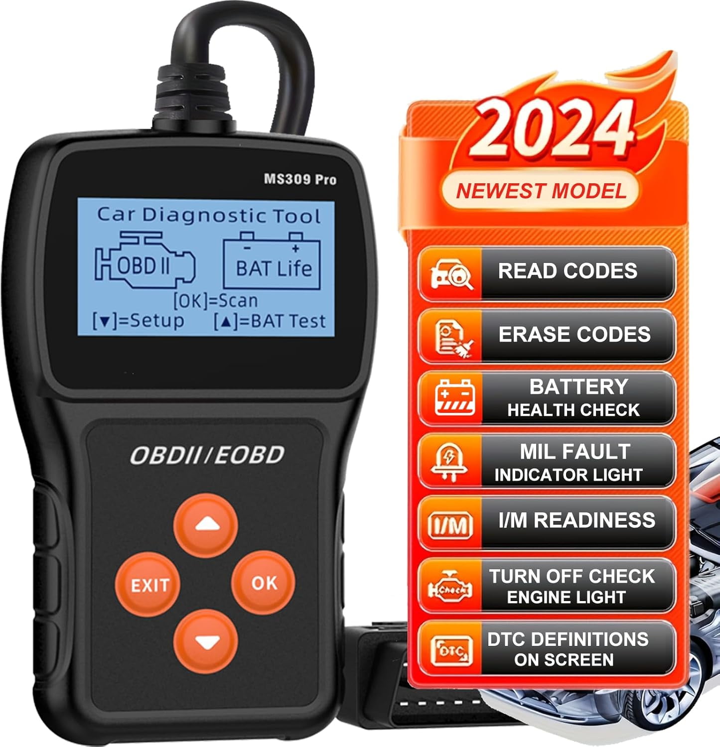 OBD2 Scanner Diagnostic Tool Upgraded Ver. of AD310/ MS309 Car Battery ...