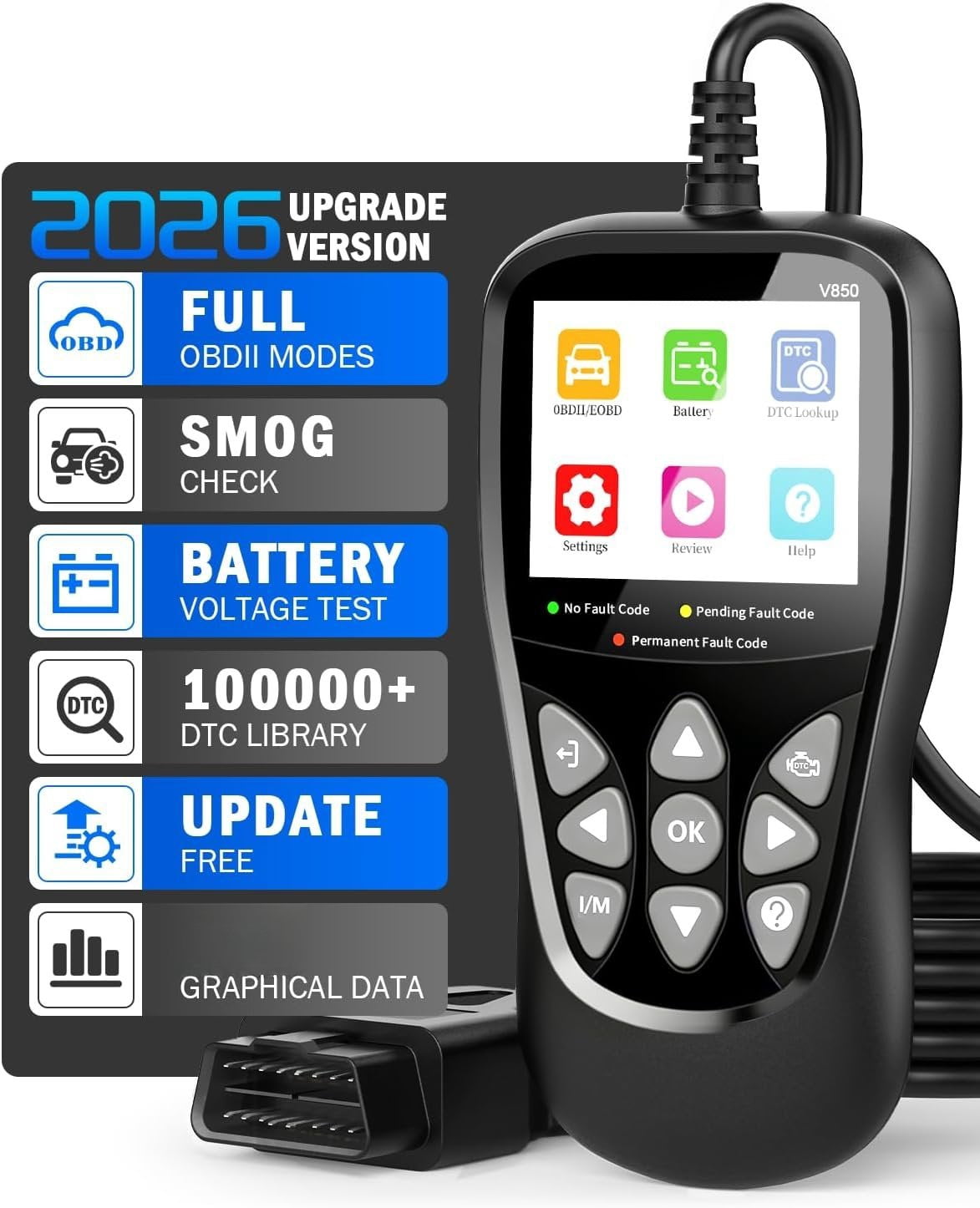 OBD2 Scanner Diagnostic Tool, V860 Code Reader for Check Engine Light ...