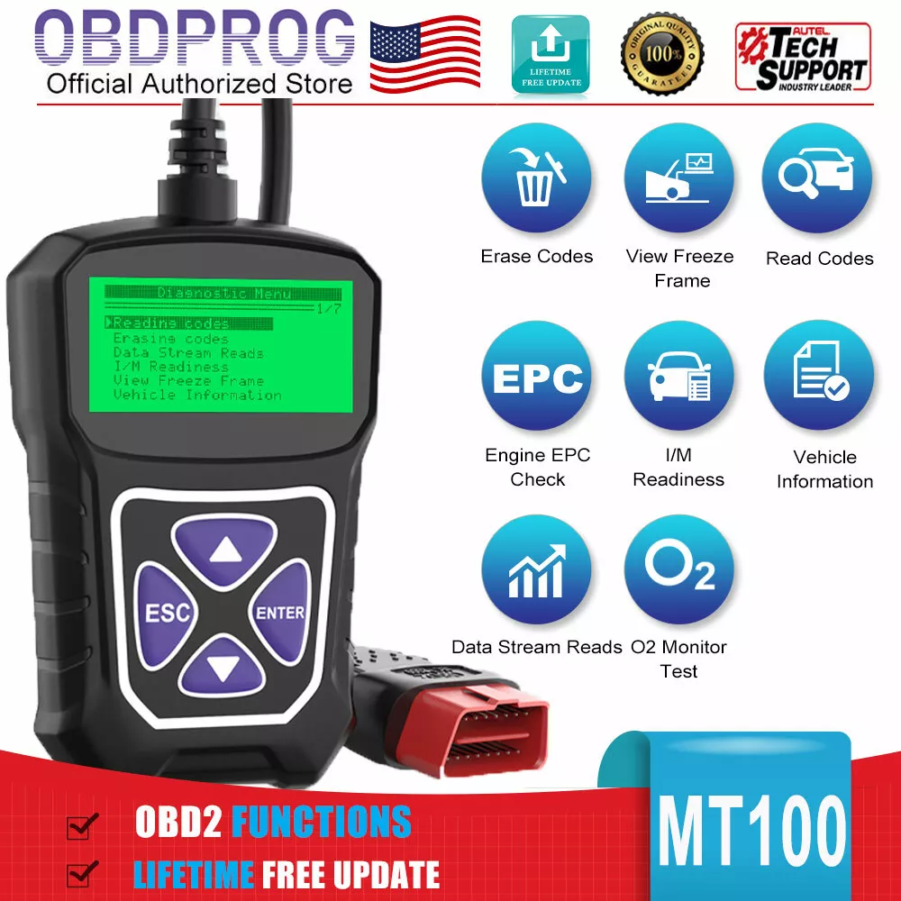 OBDPROG MT100 OBD2 Code Reader EOBD Scanner Car Check Engine Diagnostic ...