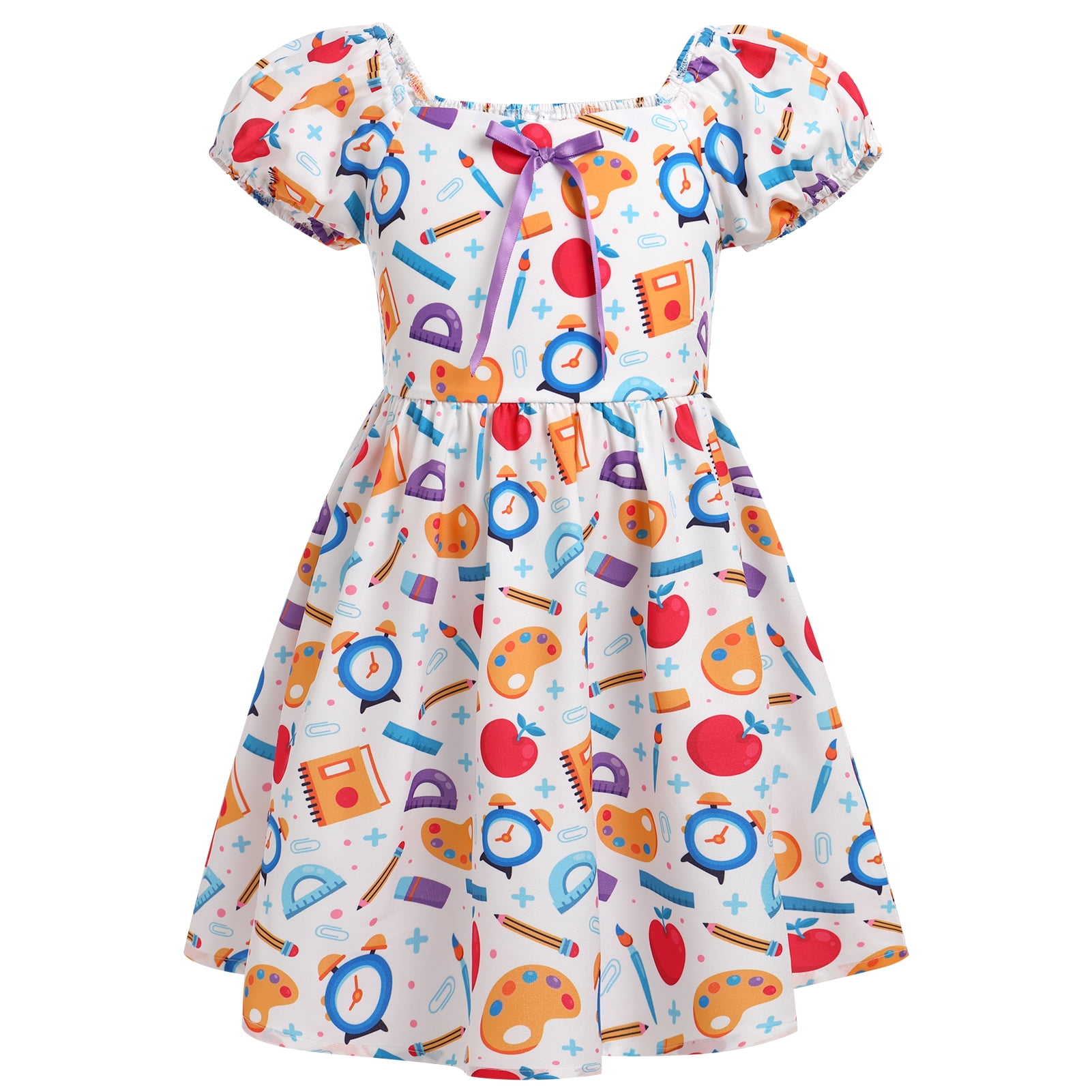 OBEEII Dresses for Girls Summer Short Puff Sleeve Back to School ...