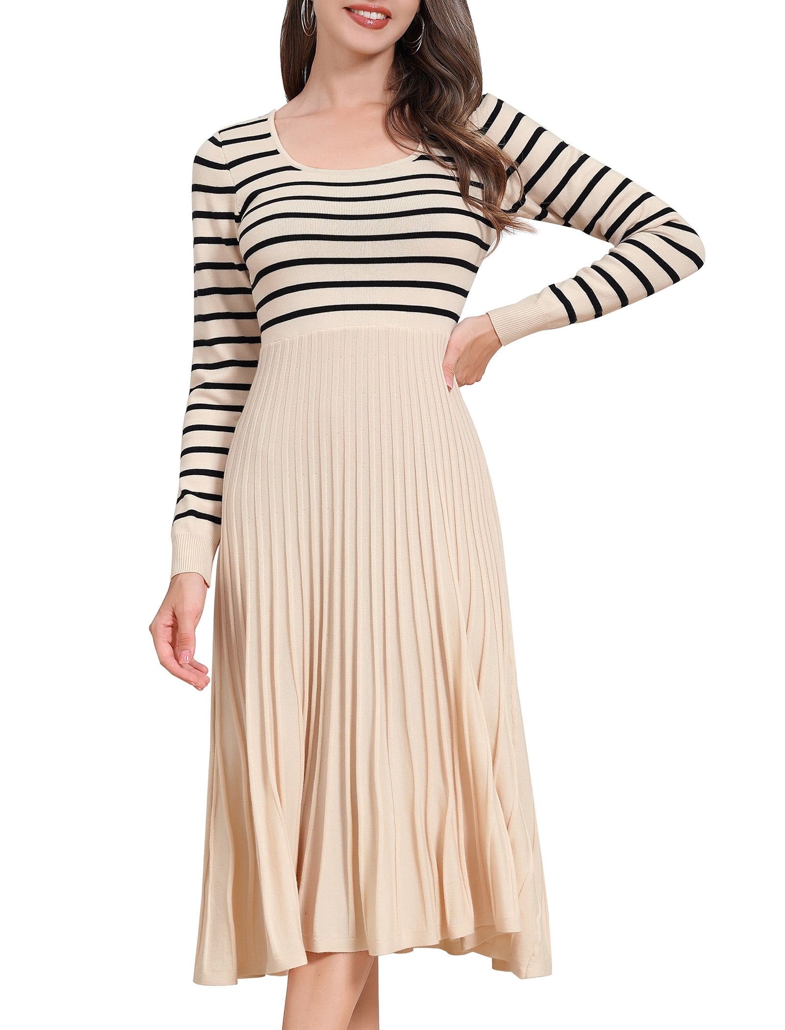 OBEEII Dress for Women Fall Winter Square Neck Sweater Dresses Knitted ...