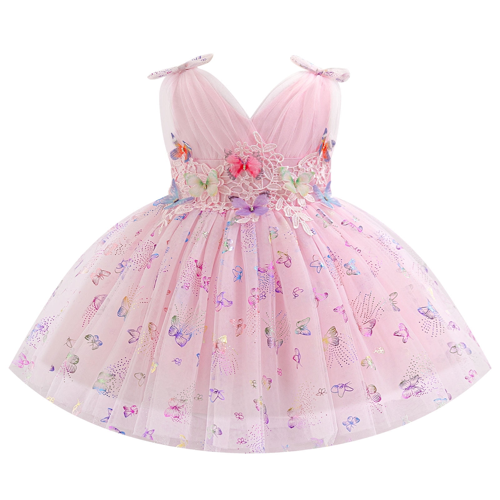 OBEEII Flower Girls Dresses 3D Butterflies Lace Dress Sleeveless Pink ...