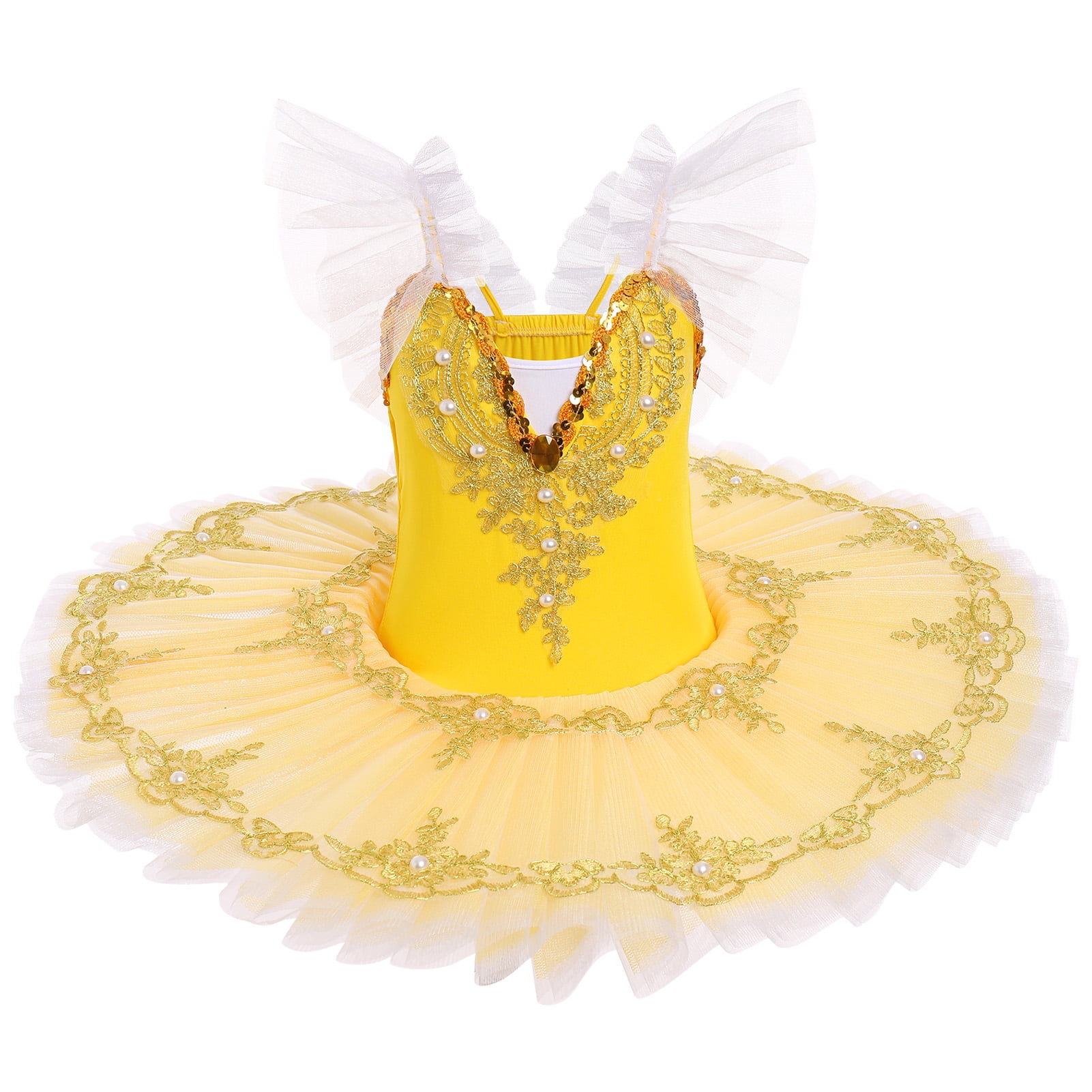 OBEEII Girls Ballet Leotards Ruffle Sleeve V Neck Ballerina Dance ...