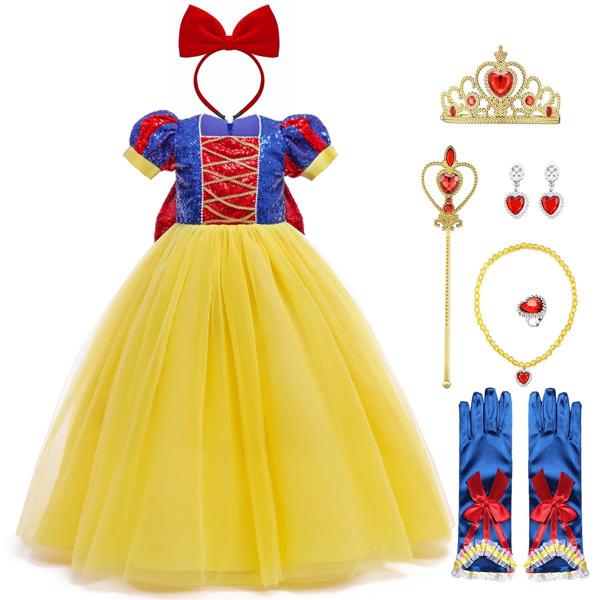 OBEEII Girls Snow White Costume Princess Dress + Cloak Outfit Set ...