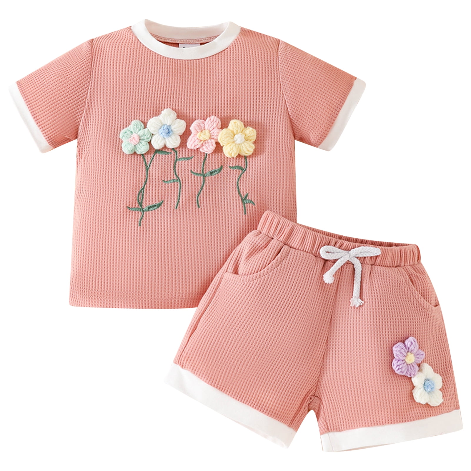 OBEEII Infant Toddler 2 Pieces Set Girls Pink Short Sleeve Pullover ...