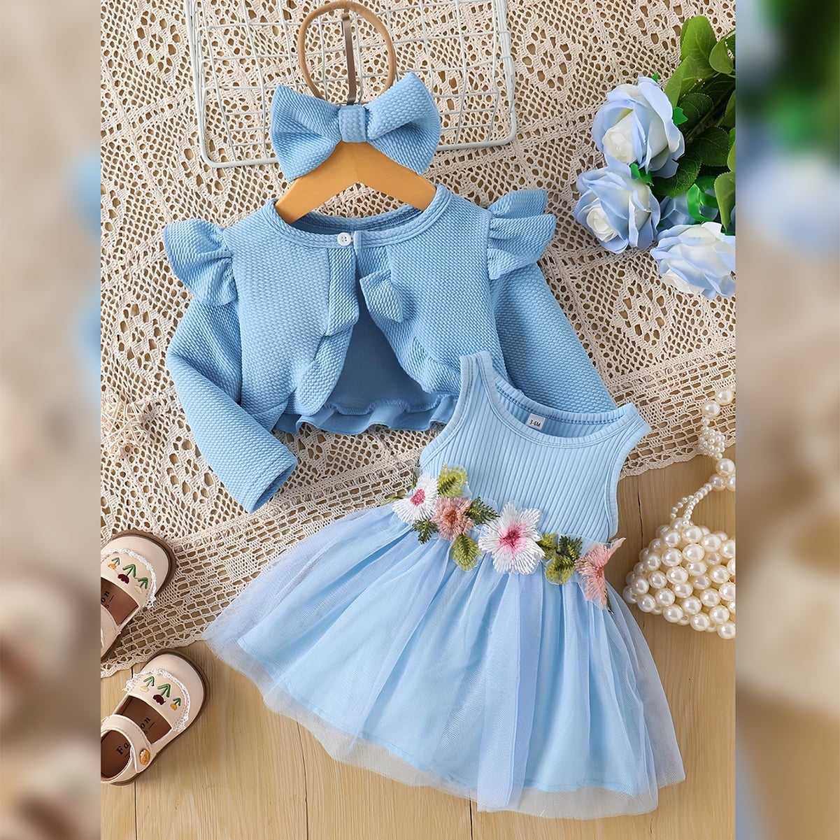 OBEEII Floral Girls Dress Toddle Girls Clothes 3Pcs Long Sleeve Topcoat ...