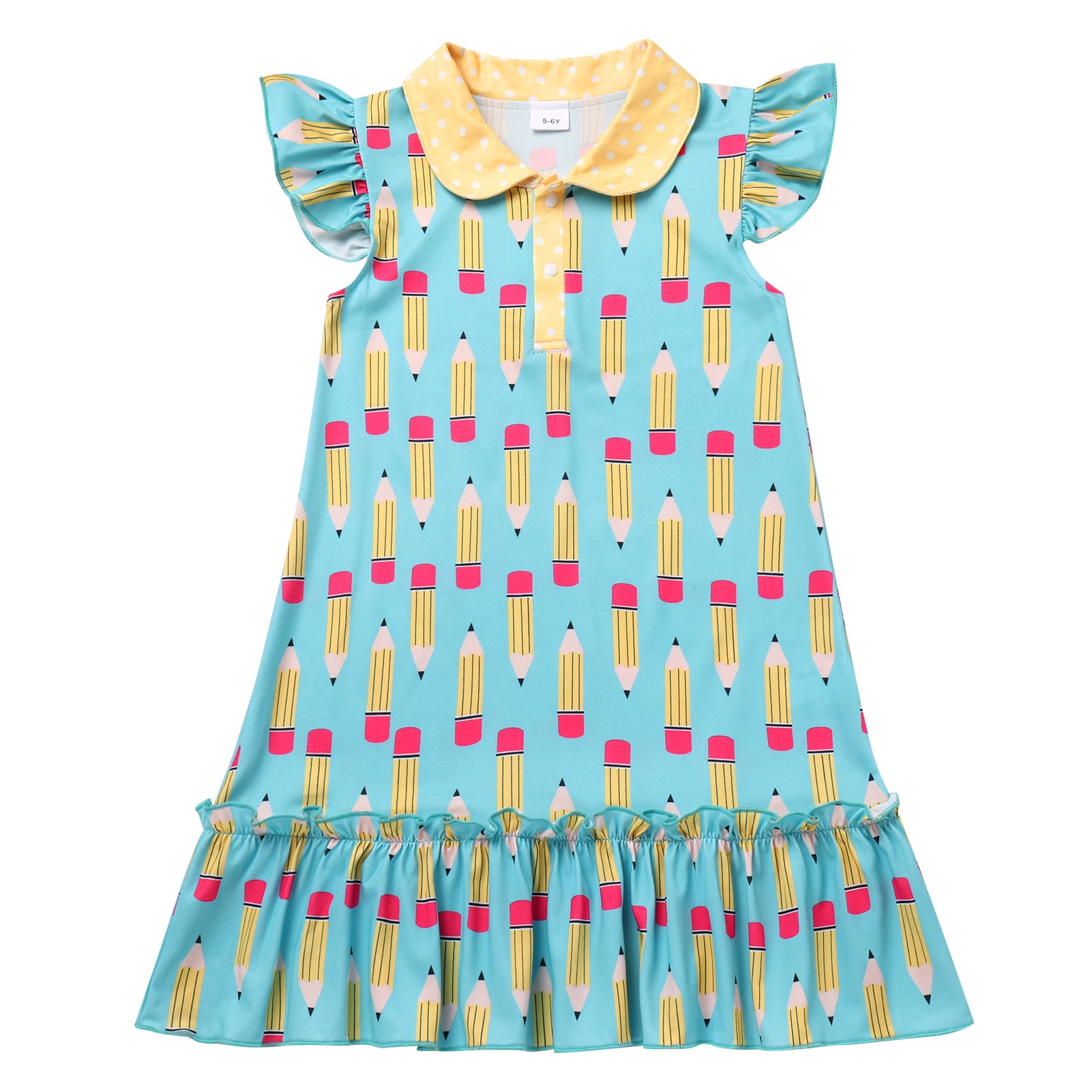 OBEEII Kids Girls Back to School Dress Flutter Sleeve Dress Clothes ...