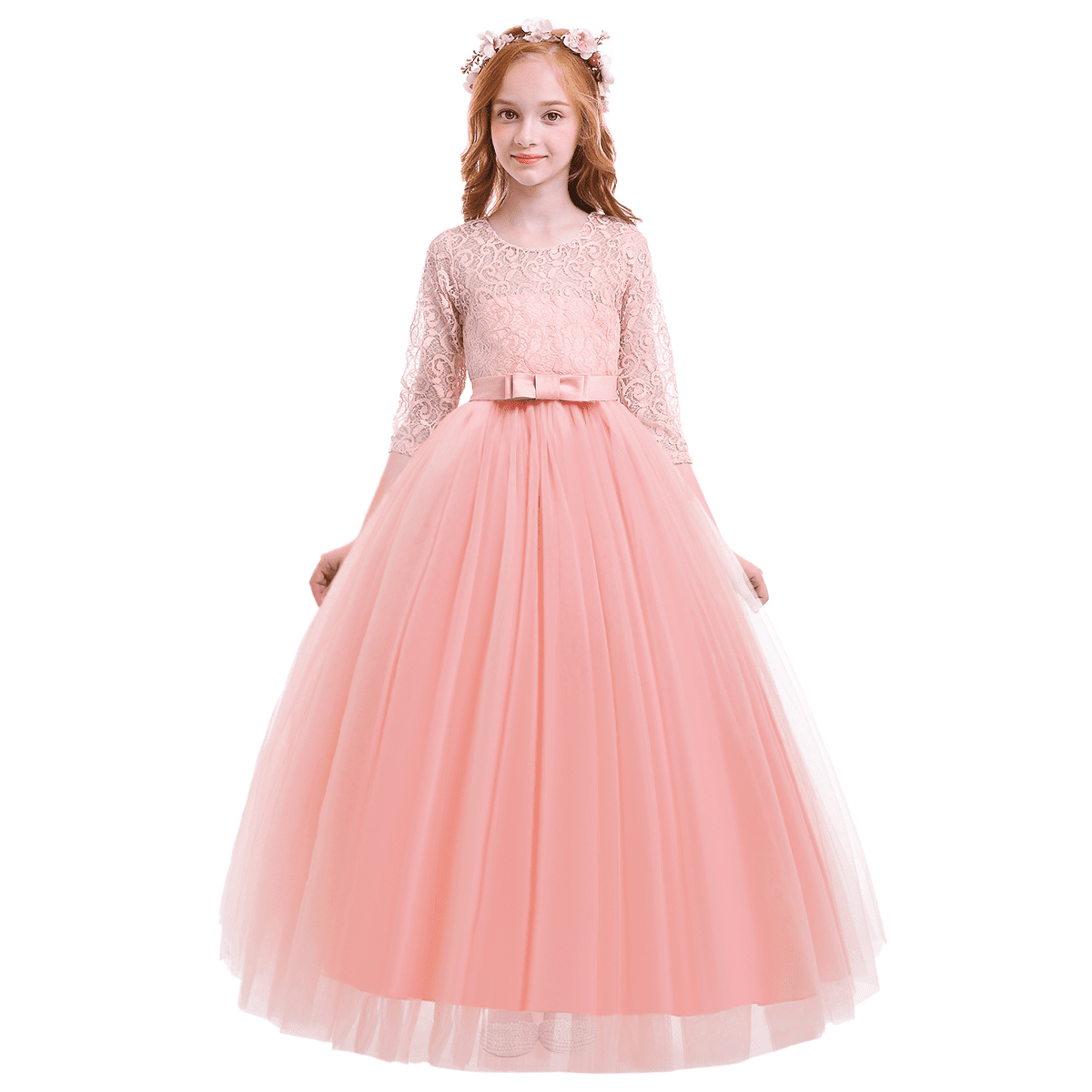 OBEEII Kids Girls Formal Party Dress 3/4 Sleeve Full Length Princess ...