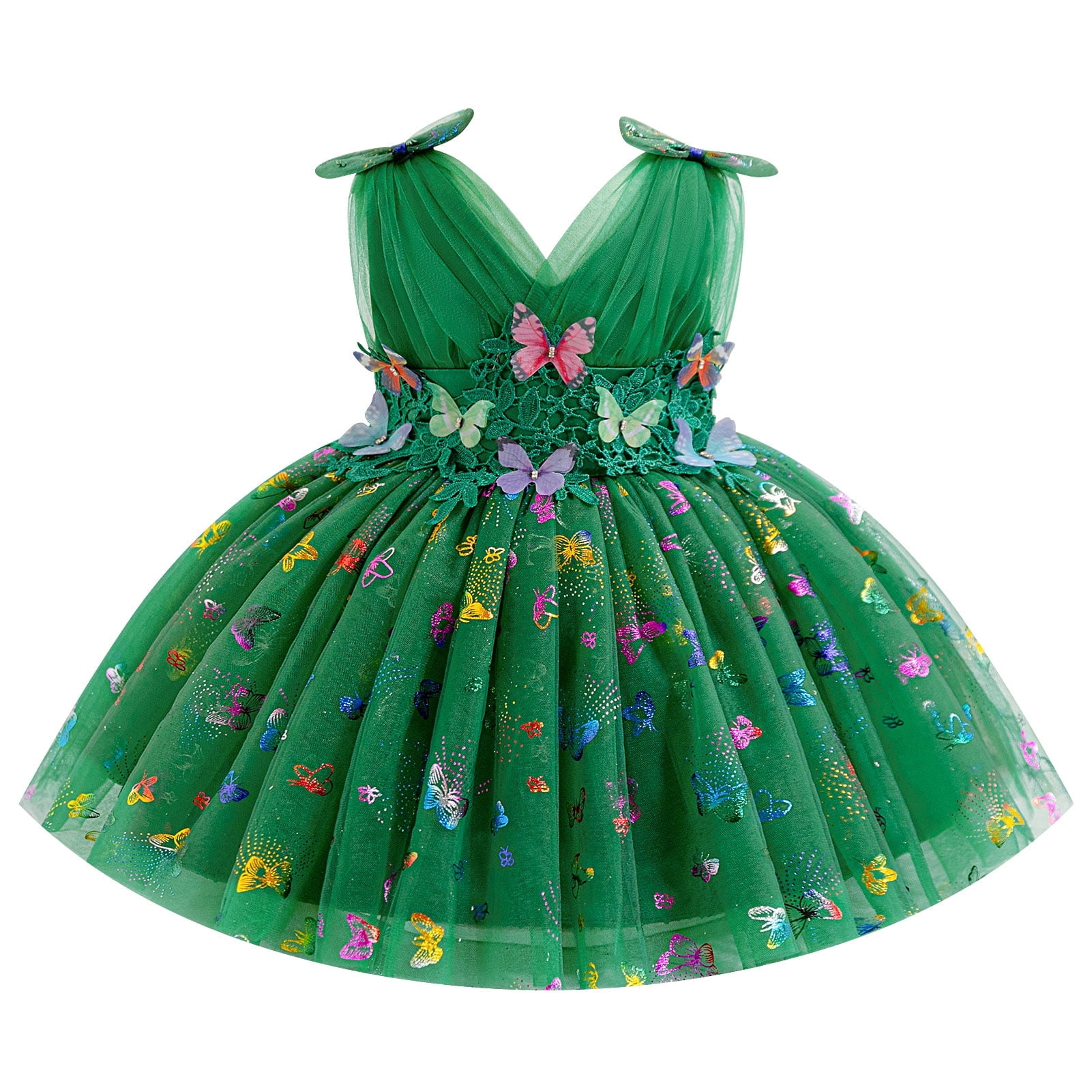 OBEEII Kids Girls Ruffle Mesh Tulle Dress Fashion 3D Butterflies V ...