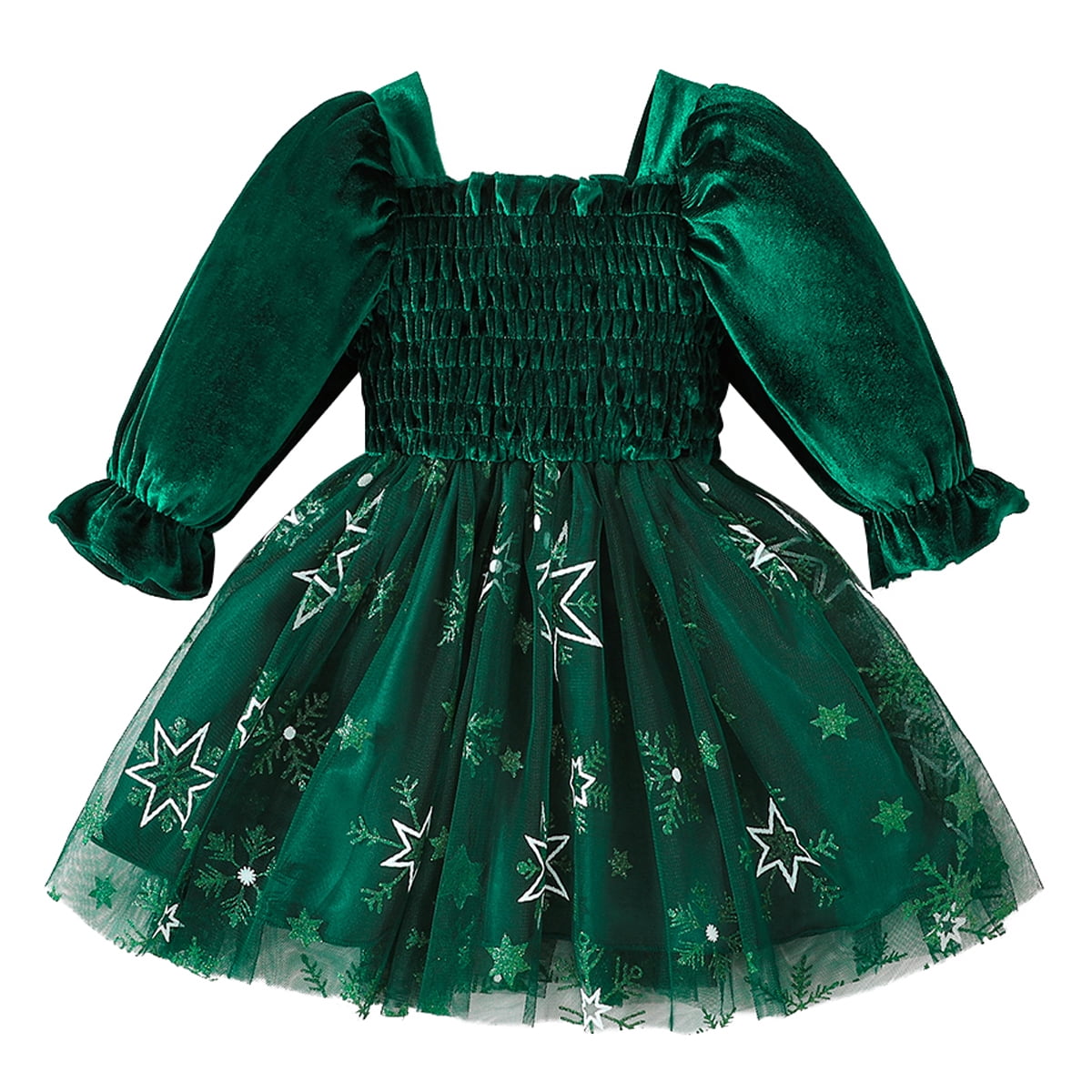 OBEEII Kids Girls Warm Velvet Dress Long Sleeve Tiered Ruffle Tutu ...