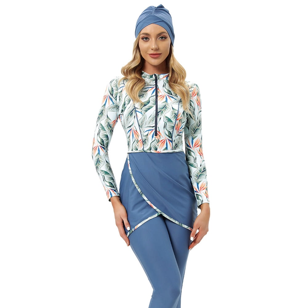 OBEEII Muslim Swimsuits For Women 3 Pieces Long Sleeve Modest Swimwear ...