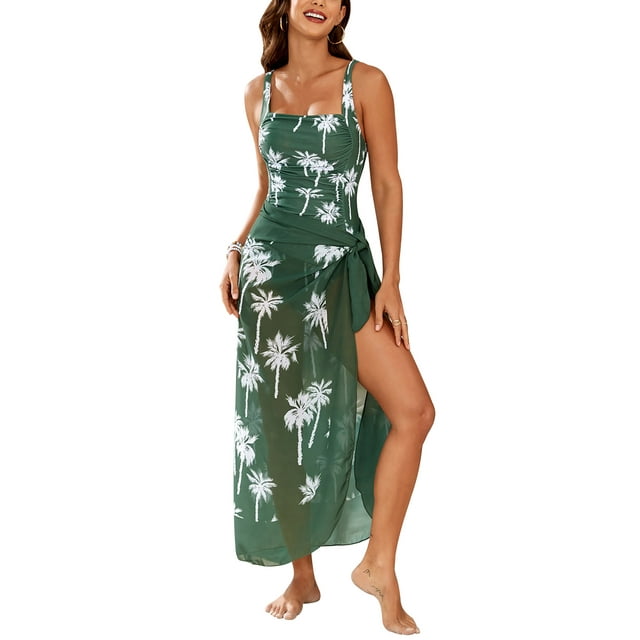 OBEEII One Piece Swimsuit with Cover Up Sarong Dress Women Swimwear ...