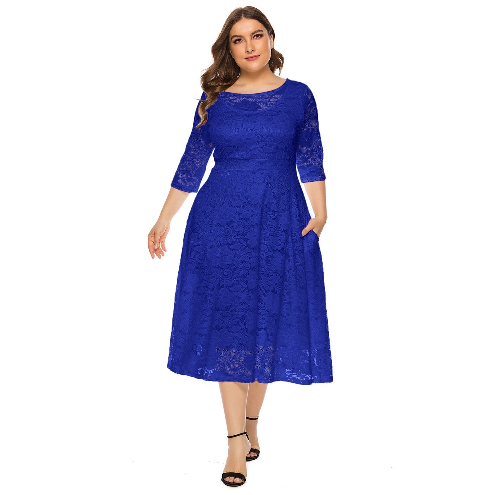 OBEEII Plus Size Floral Lace Dresses for Women 3/4 Sleeve Causal ...