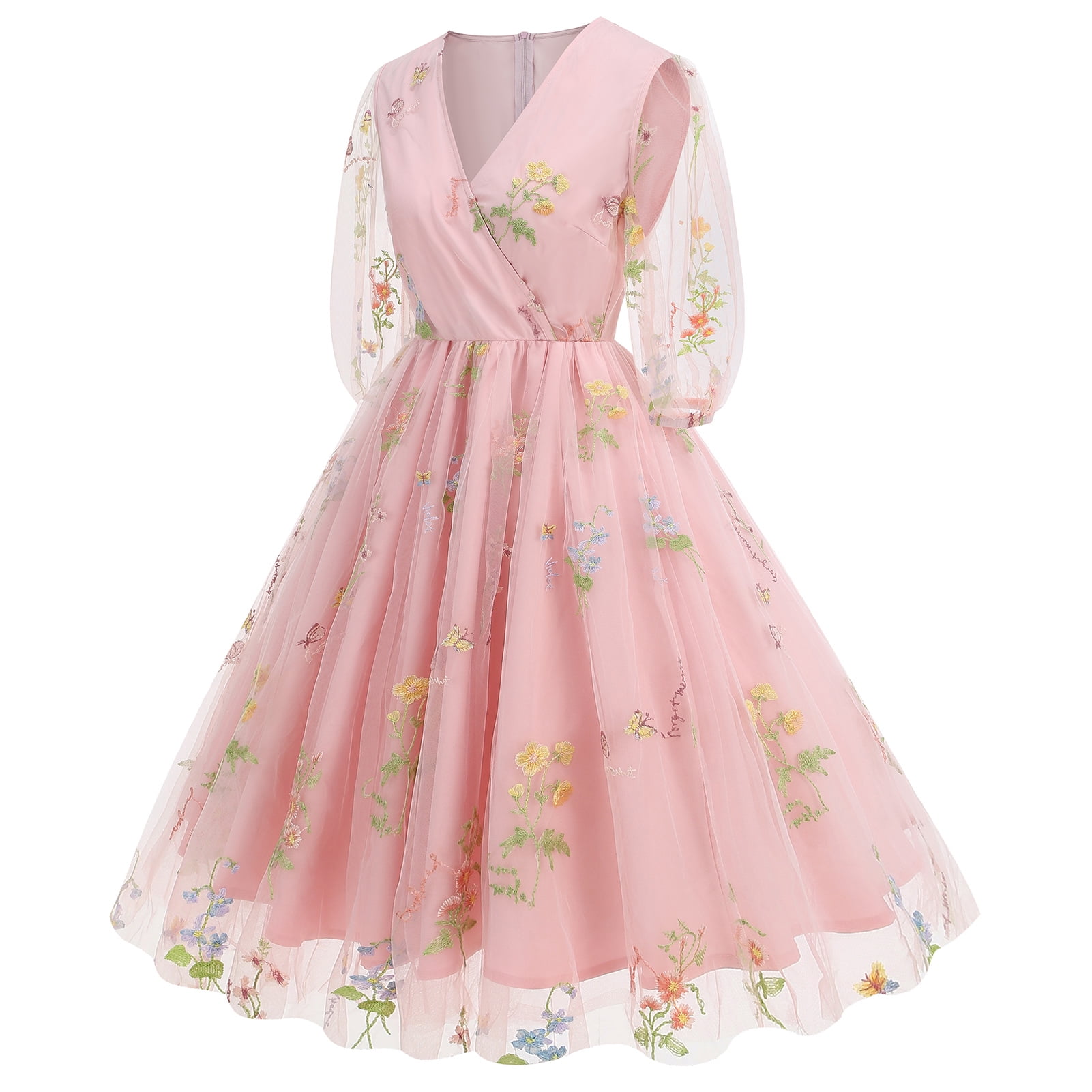 OBEEII Plus Size Retro Dresses for Women 1950s Vintage Dress V Neck ...