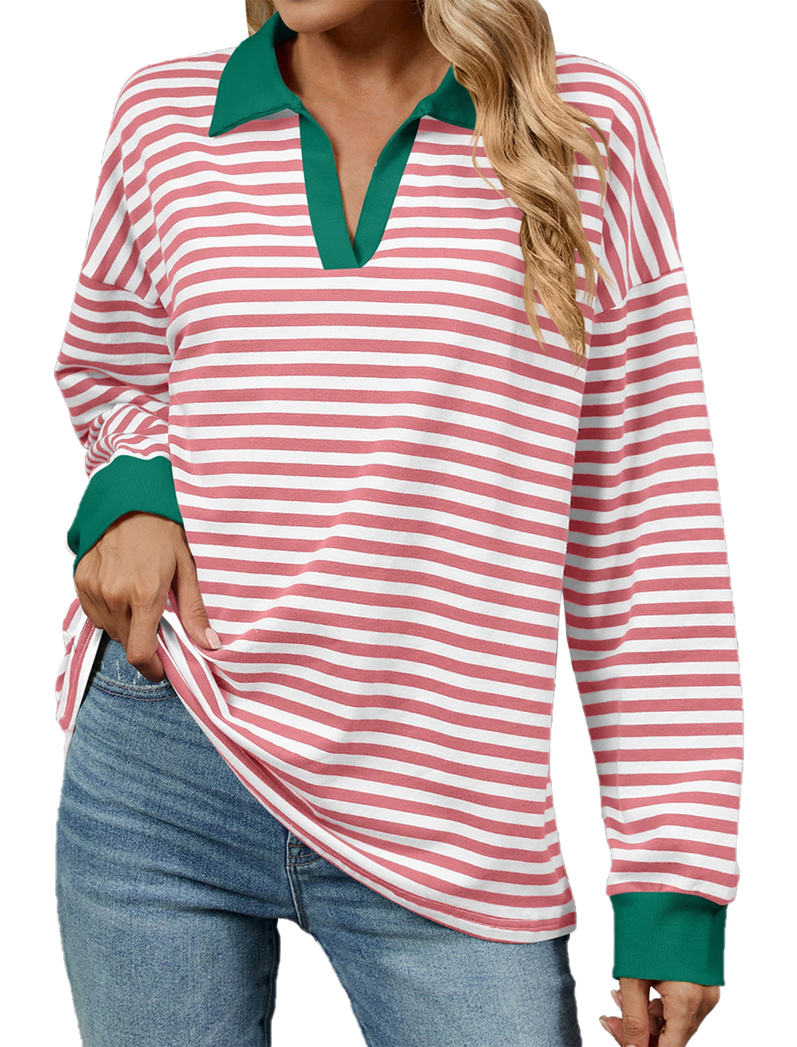 OBEEII Sweatshirts for Women Comfy Chic Loose Fall Clothes Pink White ...