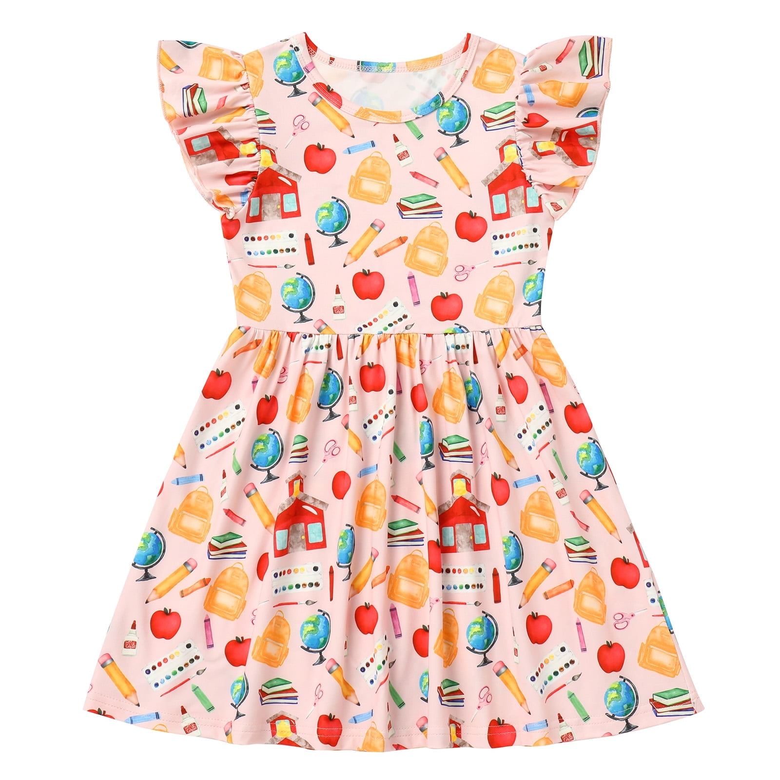 OBEEII Kids Girls Back to School Dresses Flutter Sleeve Casual Dresses ...