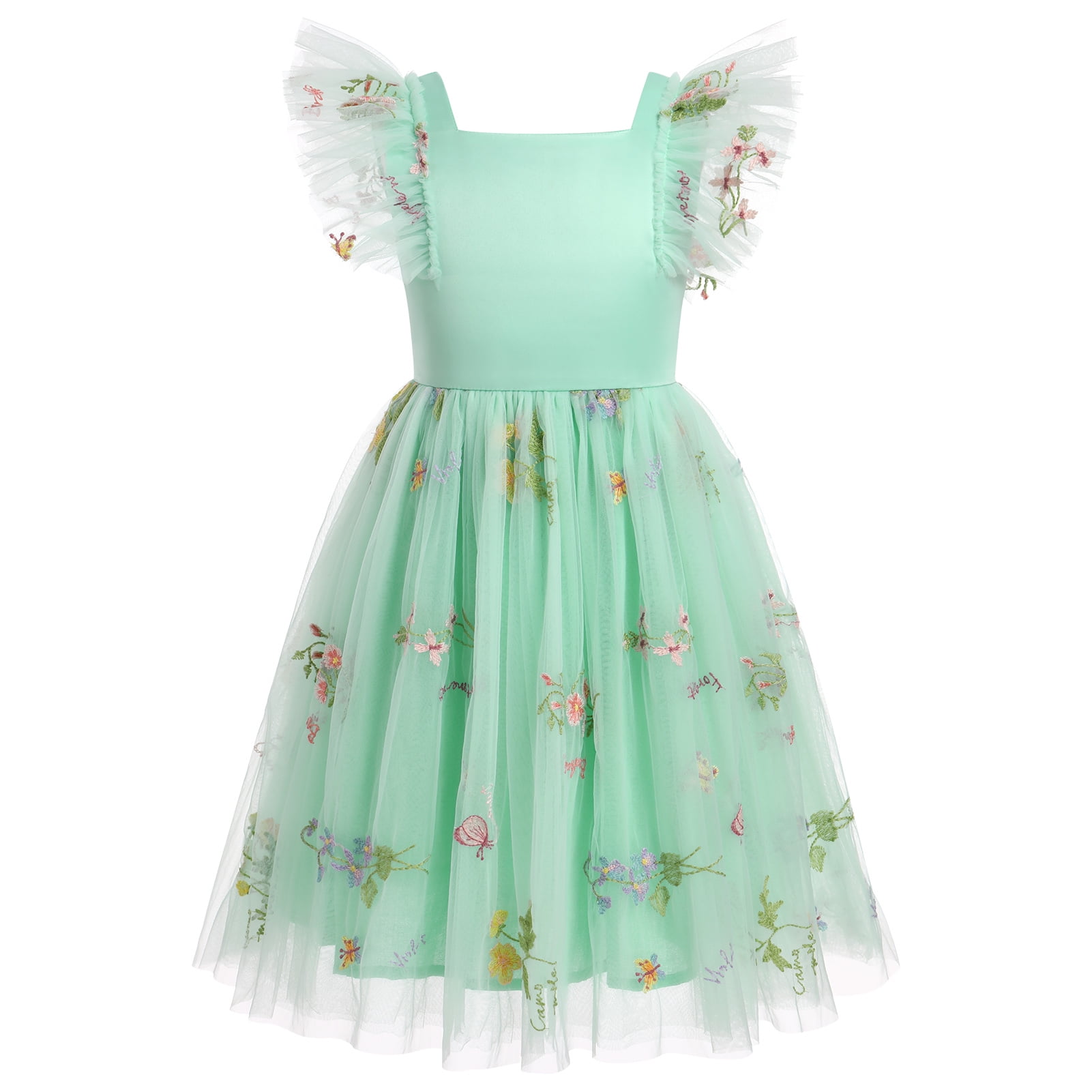 OBEEII Toddle Wedding Flower Girls Dress Flutter Sleeve Princess Dress ...