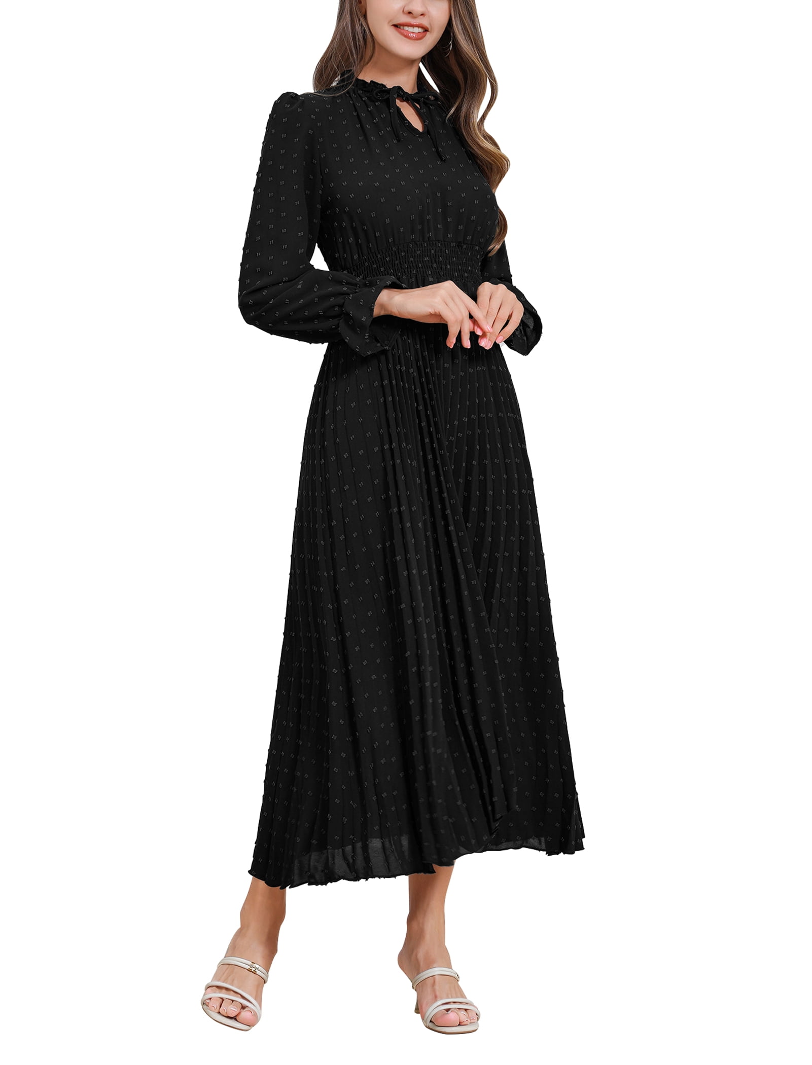 OBEEII Women Leisure Casual Dress Loose Fit Daily Outfits Swiss Dot ...
