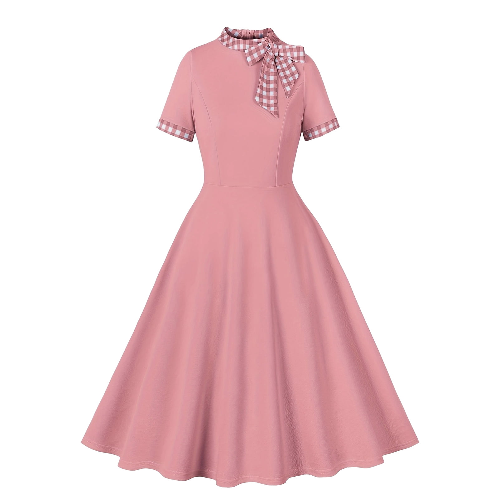 OBEEII Womens 1950s Retro Dresses Short Sleeve Plus Size Dress Vintage ...