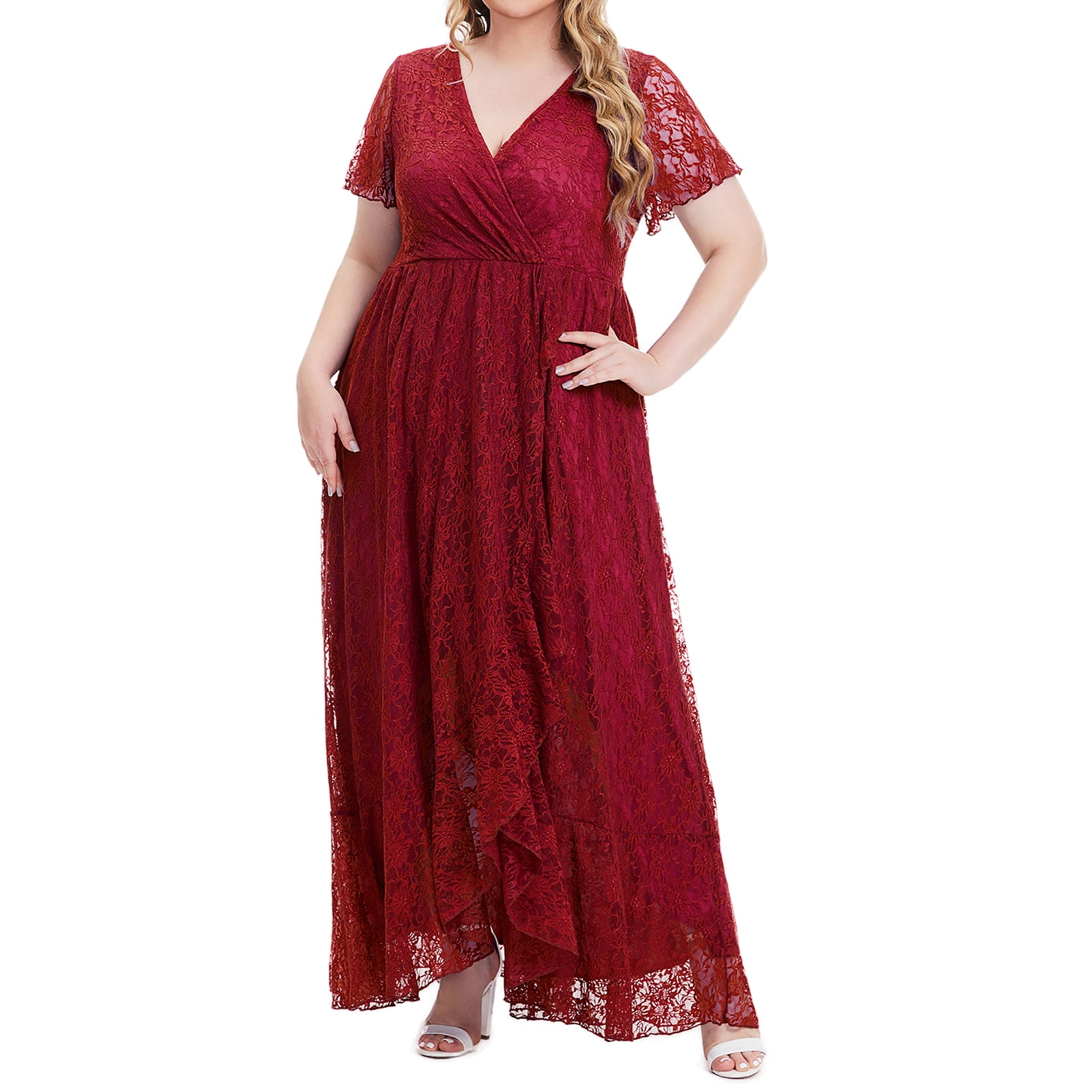 OBEEII Womens Plus Size Dresses Short Sleeve V Neck Long Maxi Dresses ...