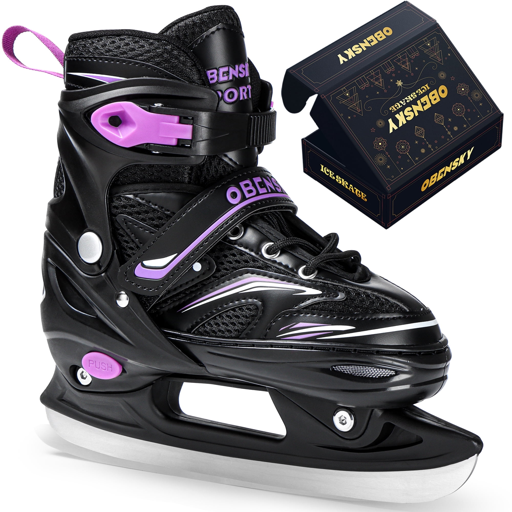 OBENSKY Adjustable Ice Skates for Kids - Soft Padding, Ankle Support ...