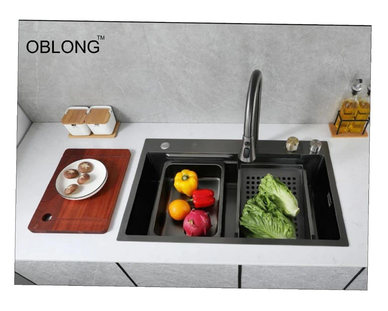 OBLONG Waterfall Kitchen Sink 304 Grade Stainless Steel Sink with Cup ...