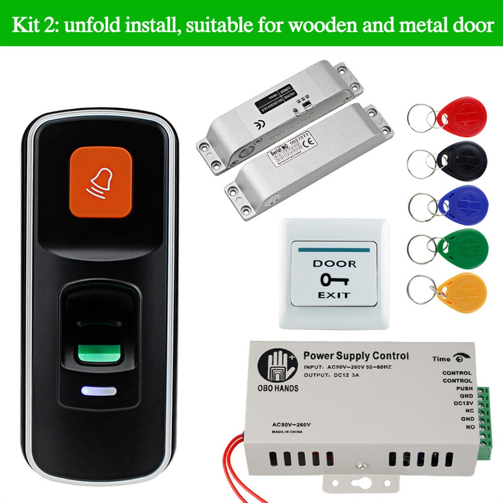 OBO RFID Door Access Control System Kit Set 125KHz Fingerprint Biometric +Electric Magnetic ...
