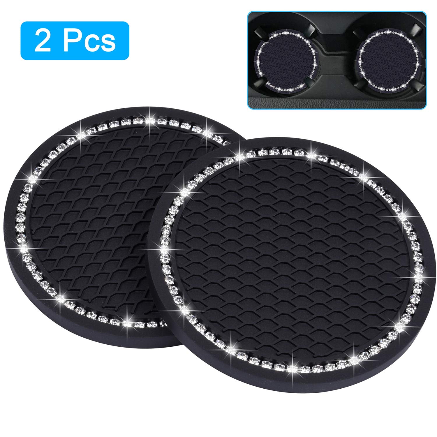 OBOSOE 2 Pieces Silicone Crystal Car Coasters Vehicle Cup Holders ...