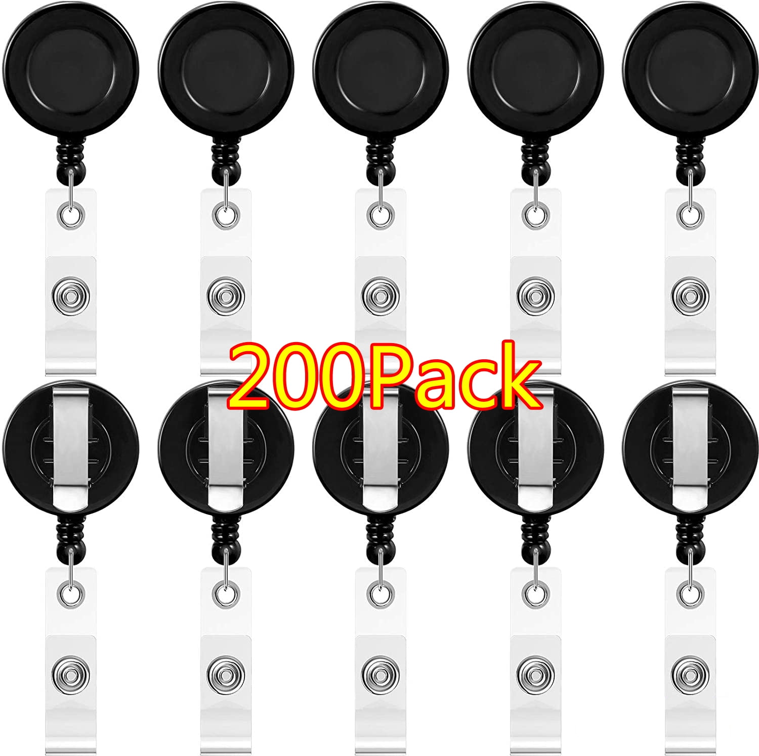 OBOSOE 200 Pieces Retractable Badge Reel Clips ID Card Holder Reel with ...