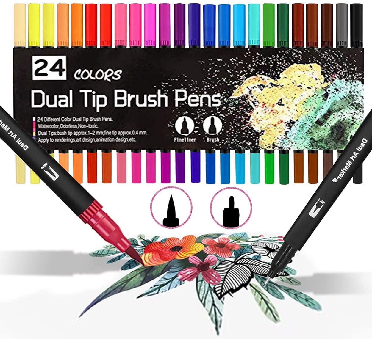 OBOSOE 48Colors Dual Tip Brush Pens, Brush Pens Markers Felt Tip Pens Colouring Pens Brush Tip ...