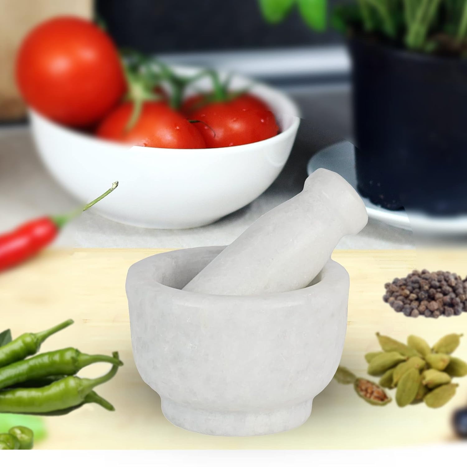 OBRAWAL Mortar Marble WhiteMarble or Stone Mortar and Pestle Set as ...