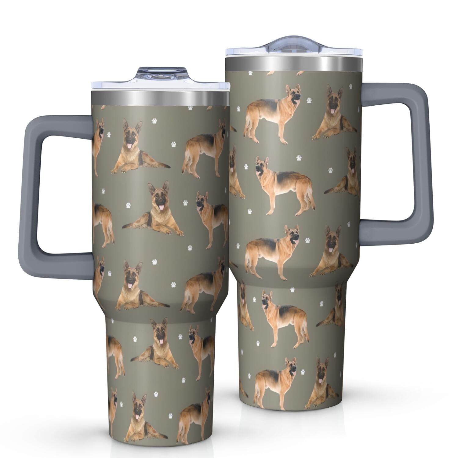 OBREWU German Shepherd Dog and Footprint Tumbler with Handle and Lid ...
