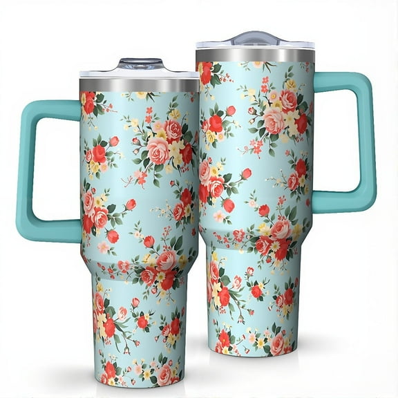 40oz Pioneer Flower Floral Print Pattern Insulated Tumbler with Handle ...