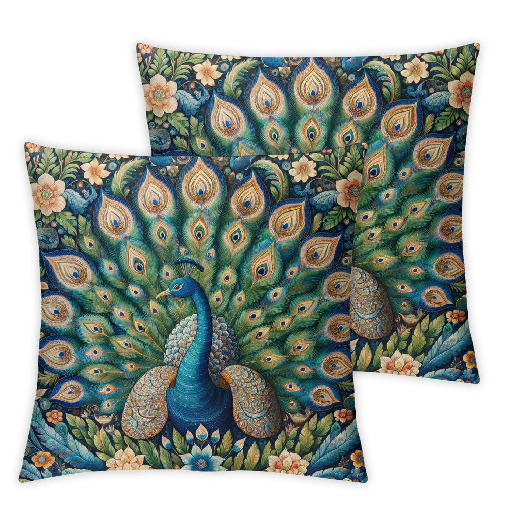 Obrewy 2 Piece Short Plush Pillowcase Set Square Peacock White