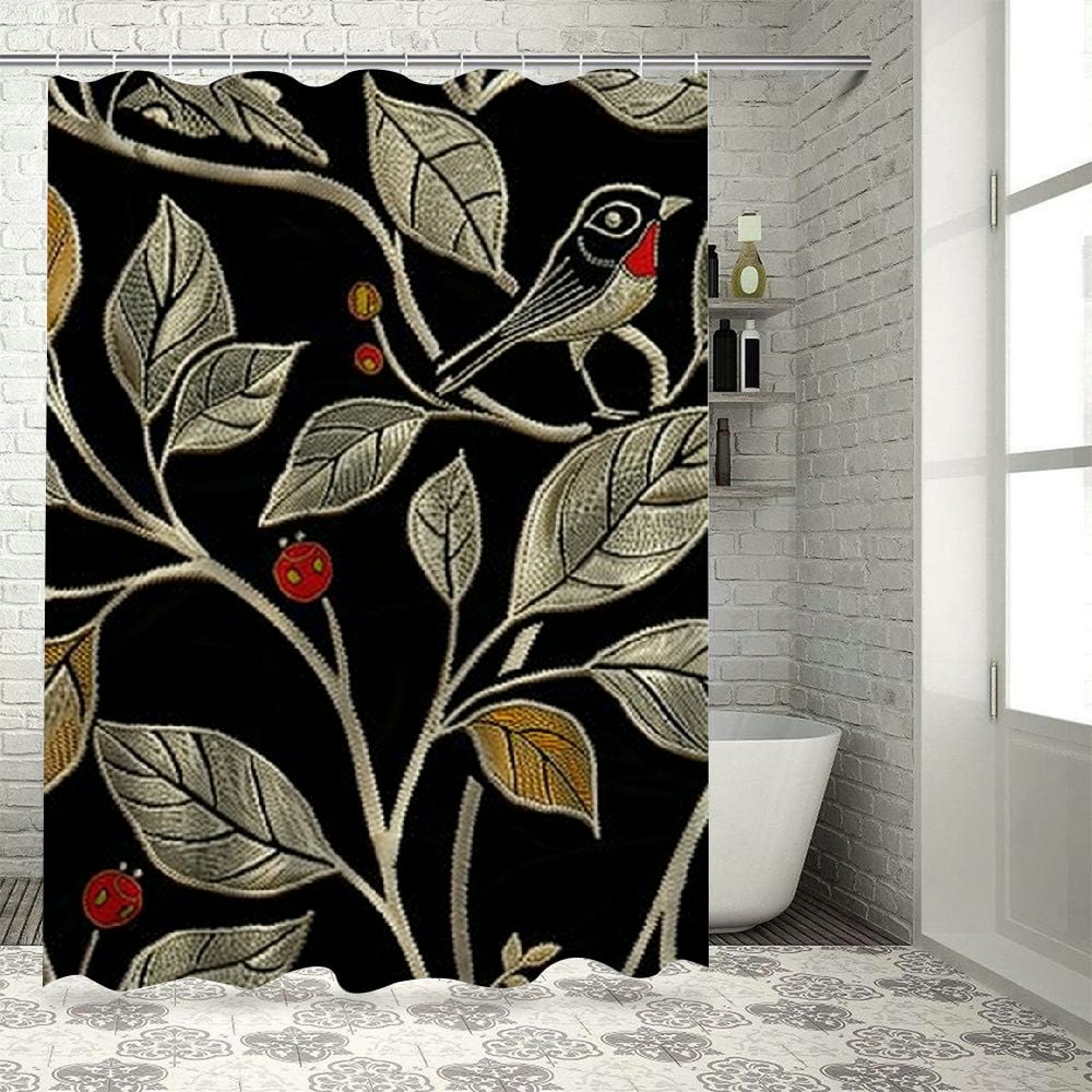 Obrewy Chic Modern Bathroom Decor Nature Bird Leaves Black Background