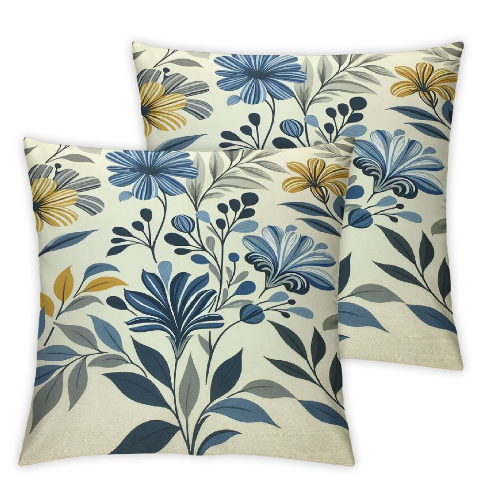 Obrewy Home Decor 2 Piece Short Plush Pillowcase Set Flowers Teal Grey