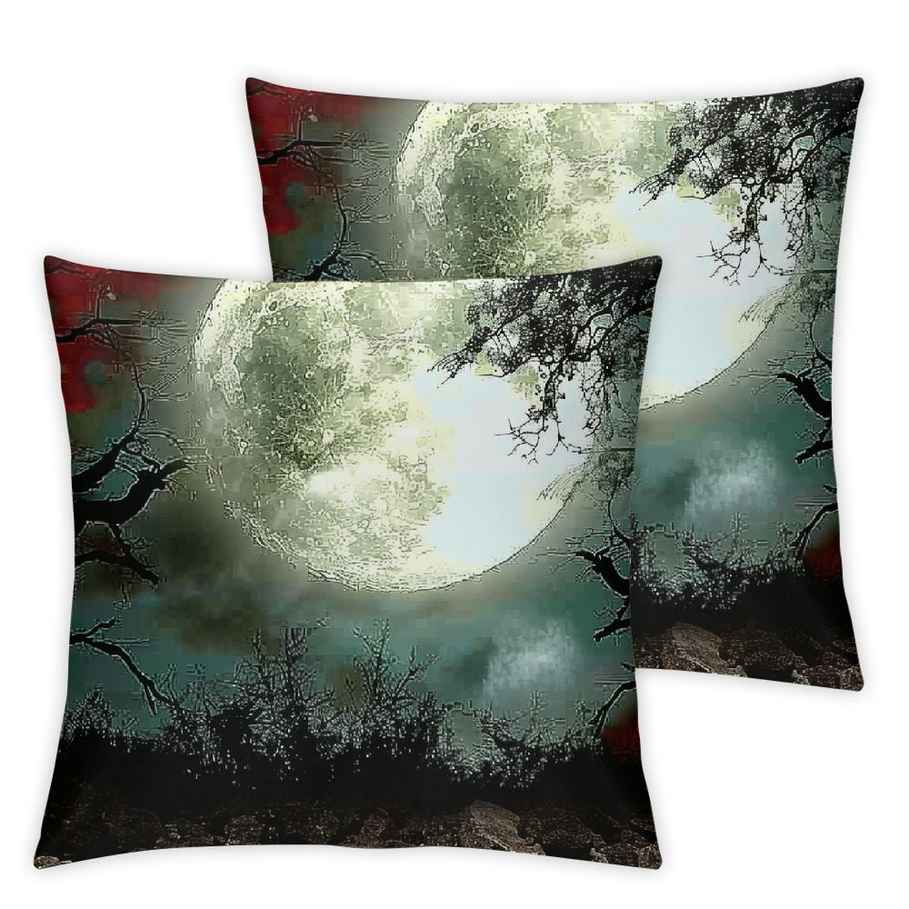 Obrewy Moon Sky Trees Plush Pillowcase Set Of 2 Square All Year Round