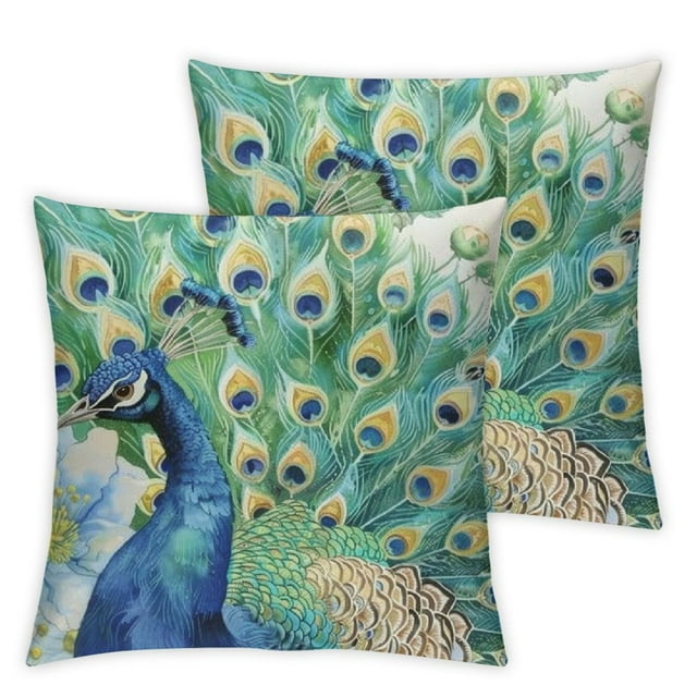 Obrewy Peacock Feathers Flowers Short Plush Pillowcase Set Of 2